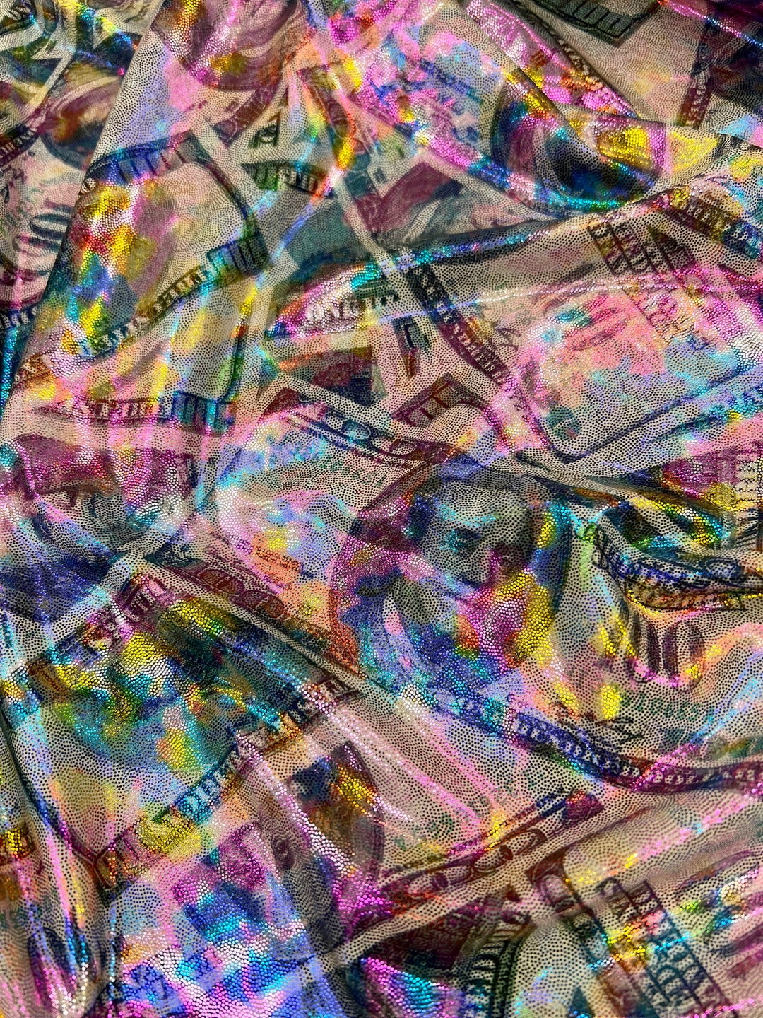 Iridescent Pink Money Print on Four Way Stretch Spandex Fabric by the ...