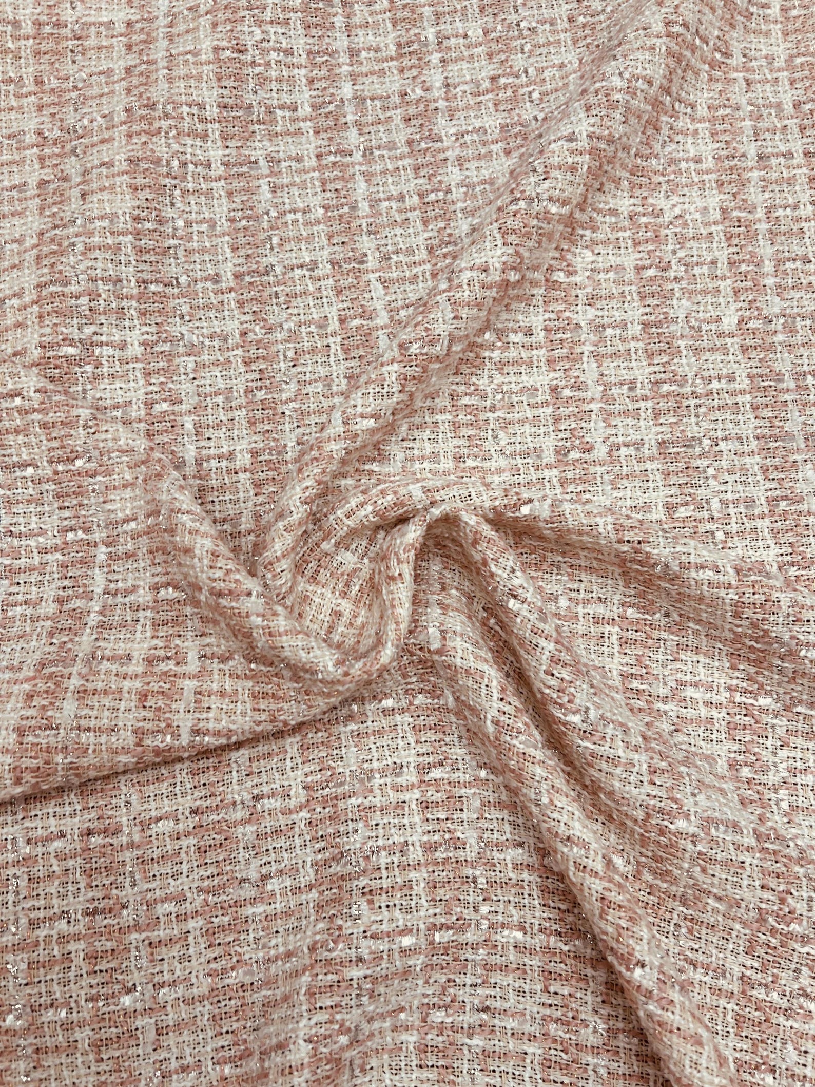 Pink & Cream Metallic Chenille Tweed Boucle Suiting Fabric by the Yard ...