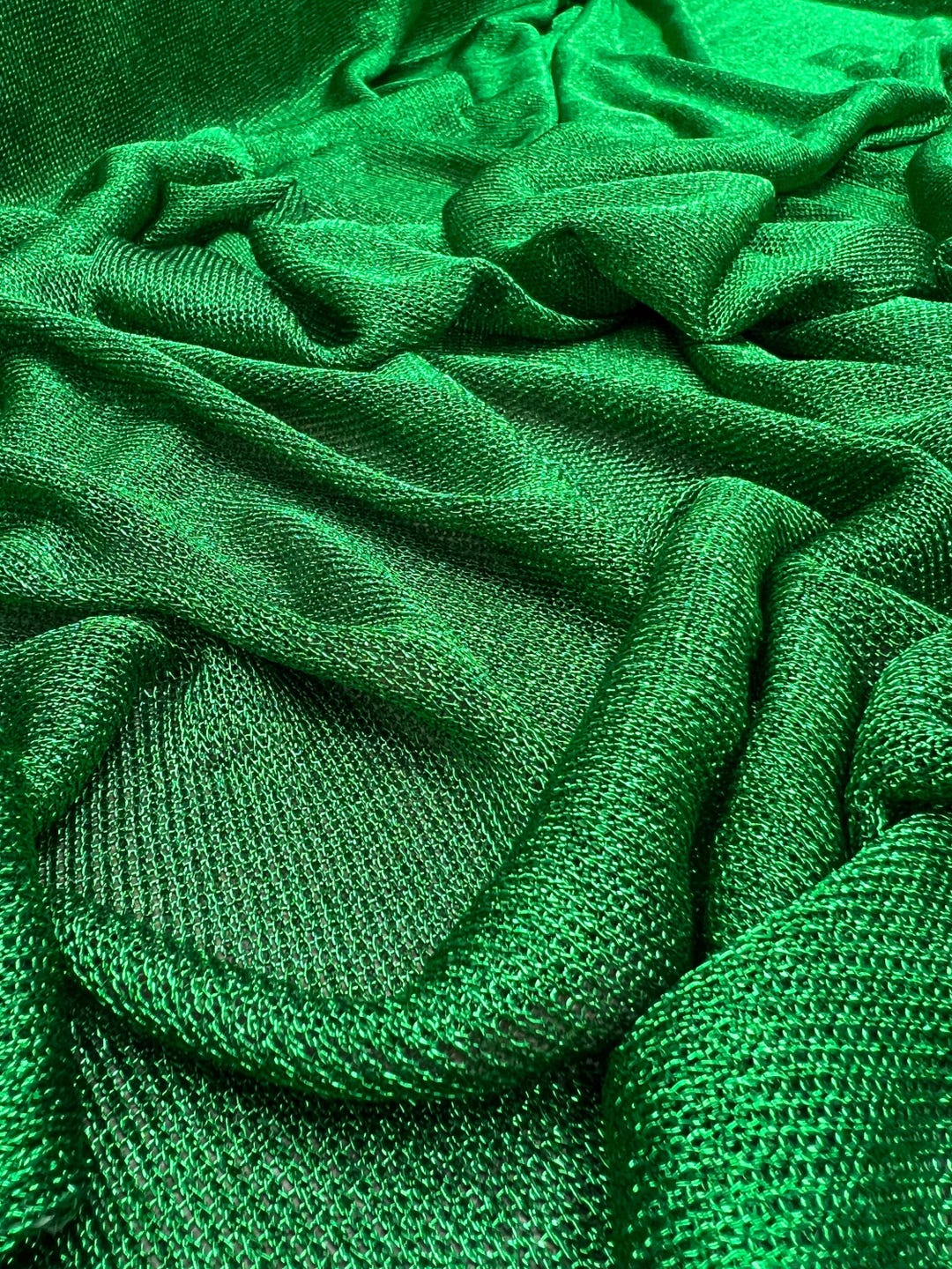 Stretch Metallic Emerald Green Mesh Chainmail Fabric, 60" Wide, Sheer ...