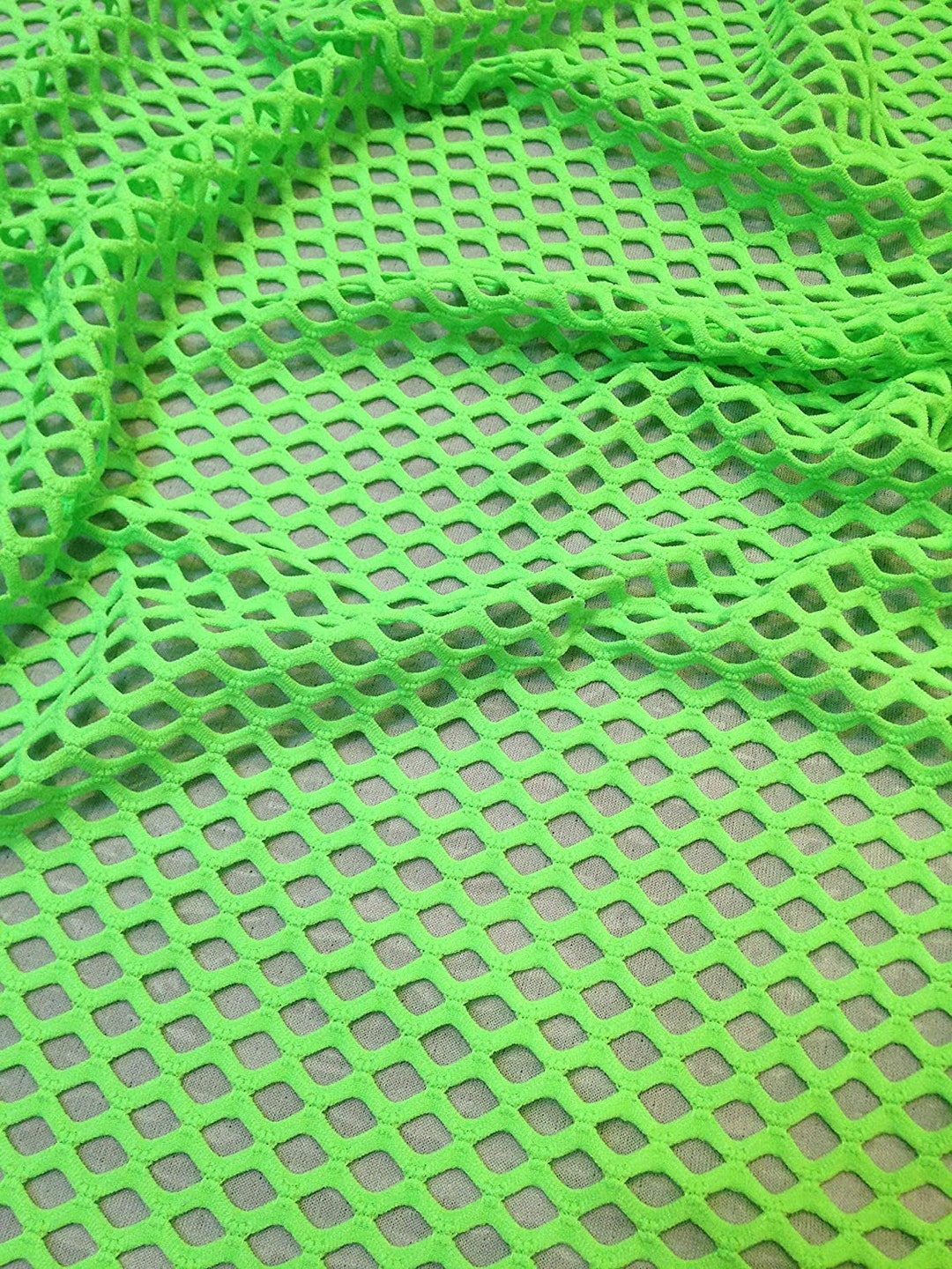 Neon Green Two Way Stretch Big Hole Fishnet Diamond Mesh Fabric by the ...