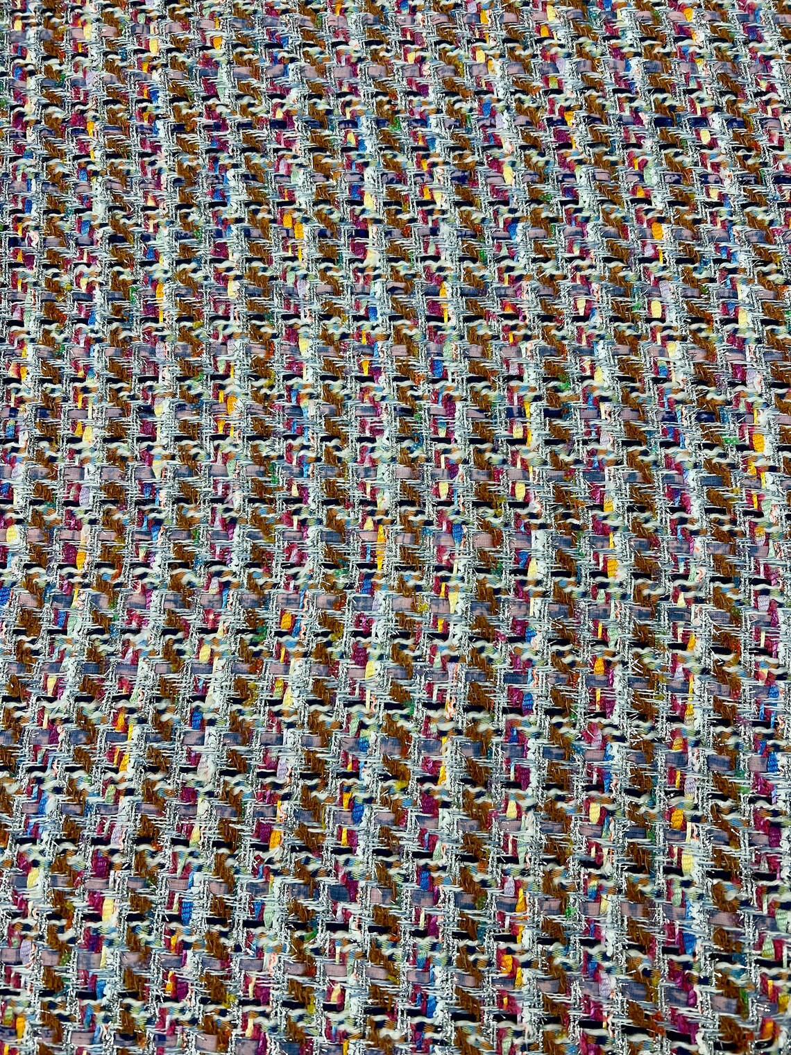 Multicolor Metallic Silver Thread Chenille Tweed Boucle Suiting Fabric ...