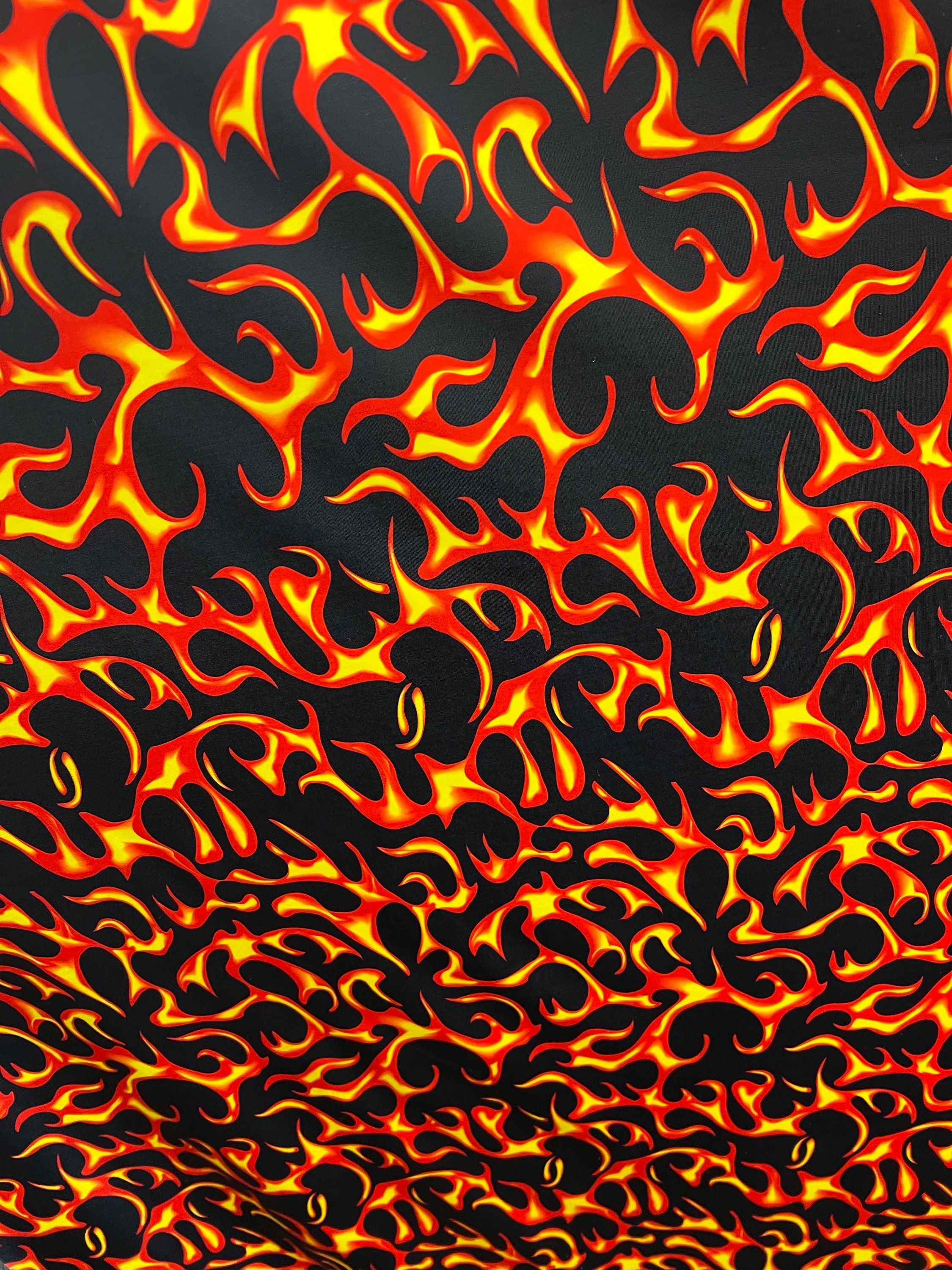 Multicolor Fire Flame Print on Four Way Stretch Nylon Spandex Fabric by ...