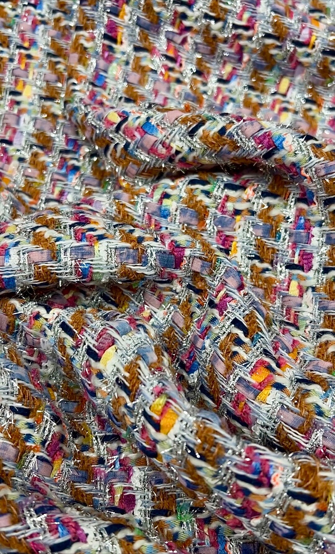 Multicolor Metallic Silver Thread Chenille Tweed Boucle Suiting Fabric ...