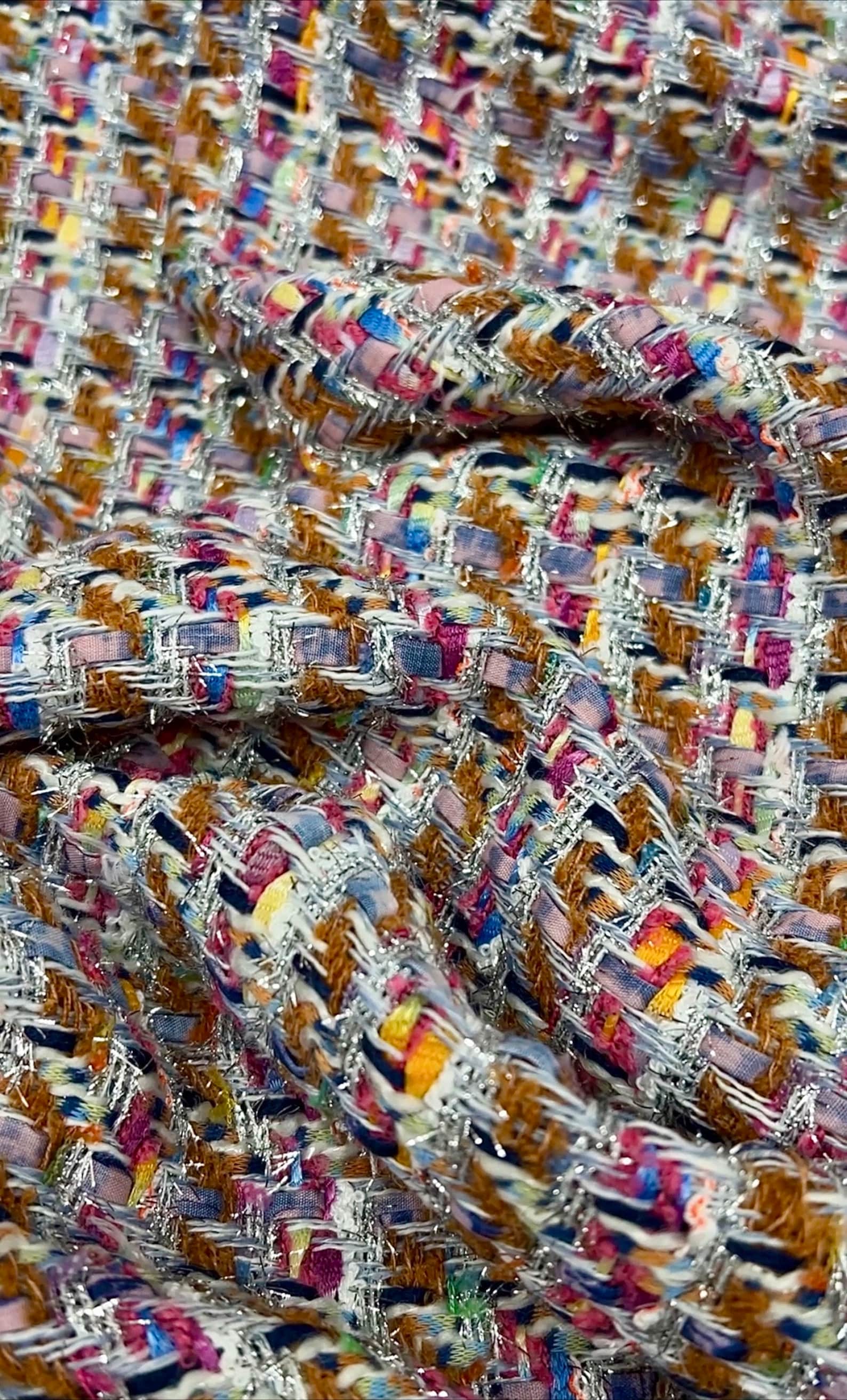 Multicolor Metallic Silver Thread Chenille Tweed Boucle Suiting Fabric ...