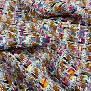 Multicolor Metallic Silver Thread Chenille Tweed Boucle Suiting Fabric ...