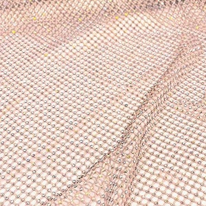 Four Way Stretch Sheer Pink Mesh Fabric With AB Rhinestone Crystals, 45 ...