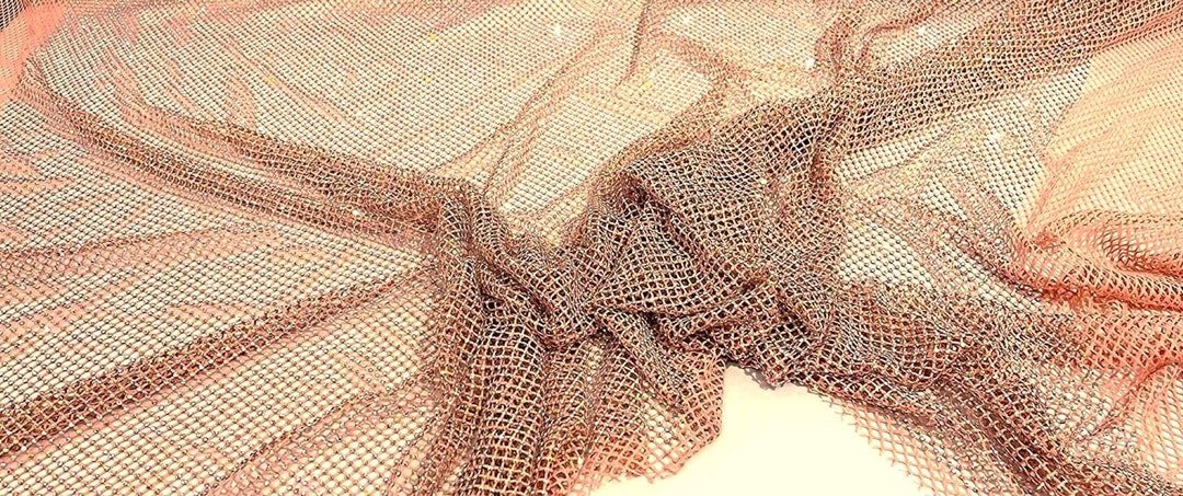 Four Way Stretch Sheer Pink Mesh Fabric With AB Rhinestone Crystals, 45 ...