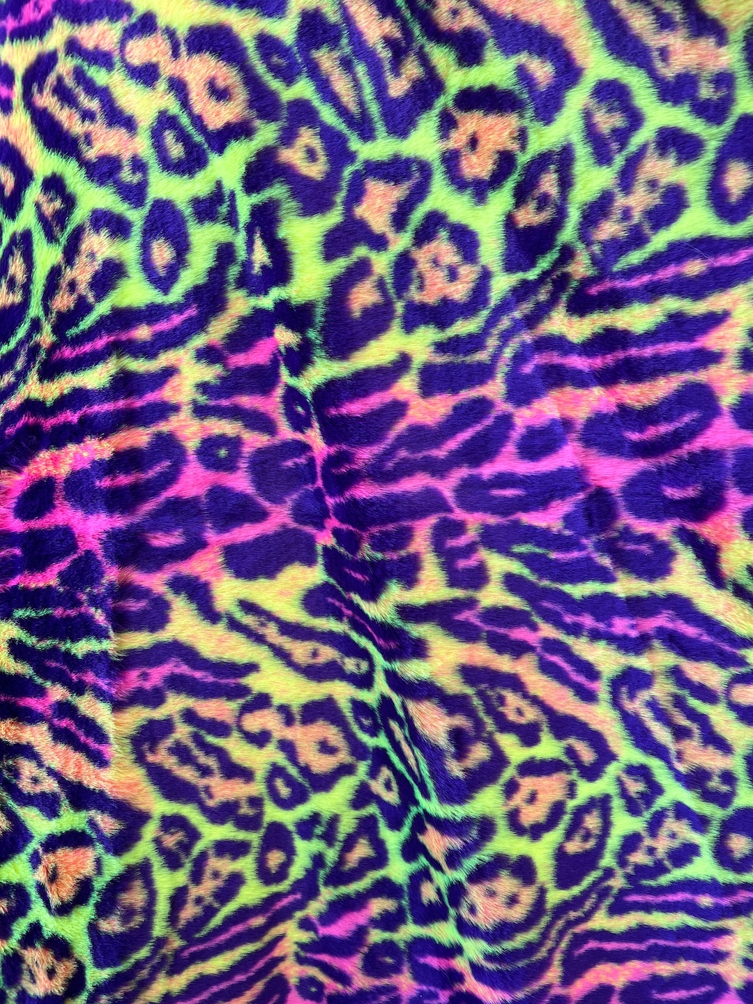Multicolor Neon Animal Skin Print Shag Faux Fur Fabric by the Yard 60 ...