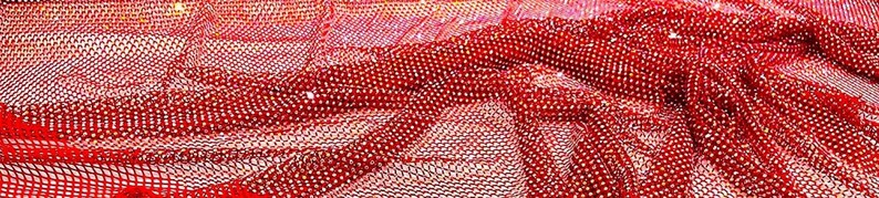 Four Way Stretch Sheer Red Mesh Fabric With AB Rhinestone Crystals, 45 ...