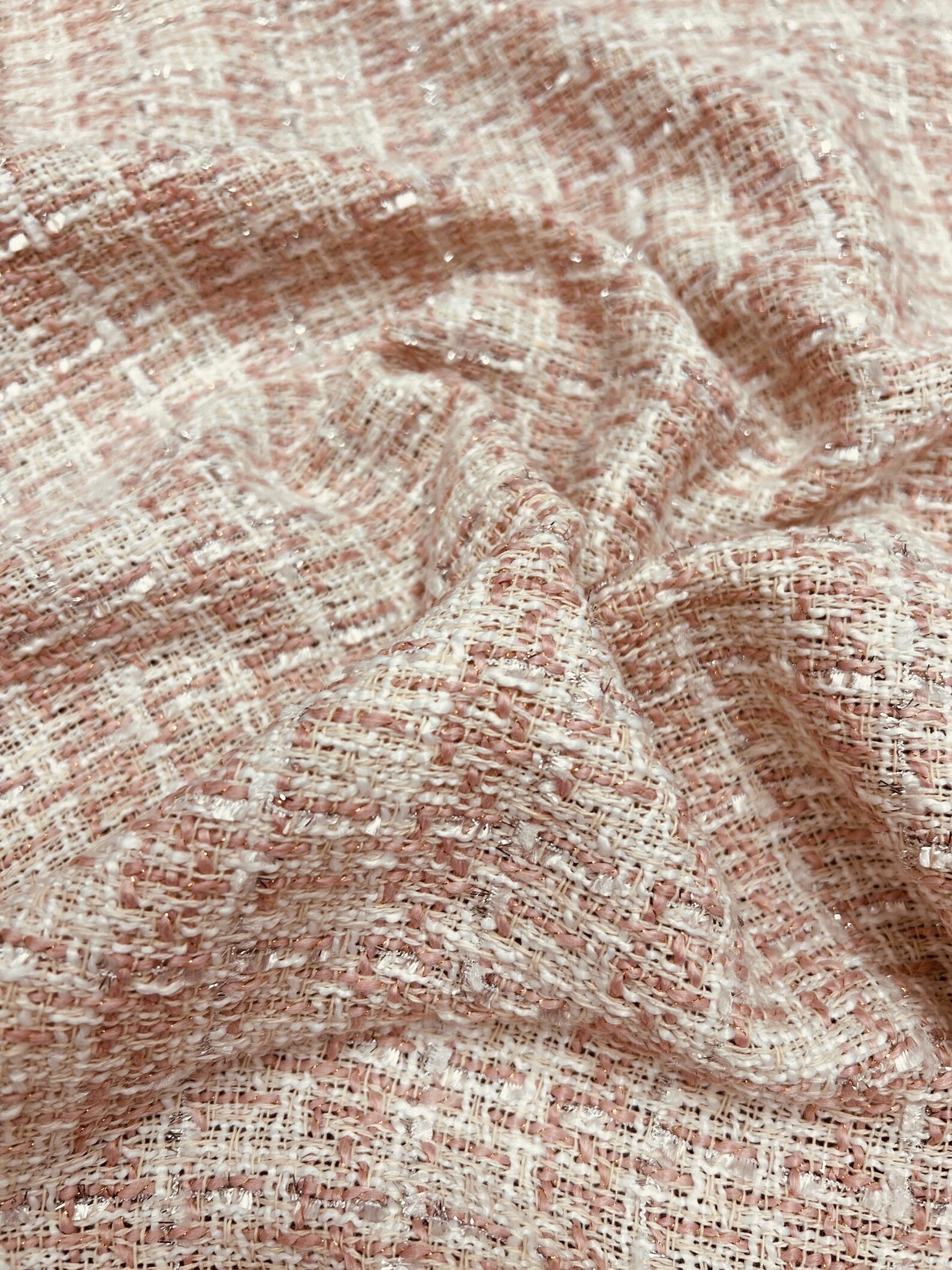 Pink & Cream Metallic Chenille Tweed Boucle Suiting Fabric by the Yard ...