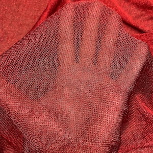 Stretch Metallic Ruby Red Mesh Chainmail Fabric, 60" Wide, Sheer, 2-way ...