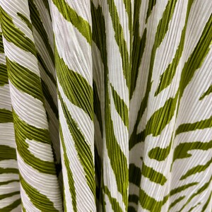 Green Zebra Print on Stretch Lightweight White Pleated Satin Fabric by ...
