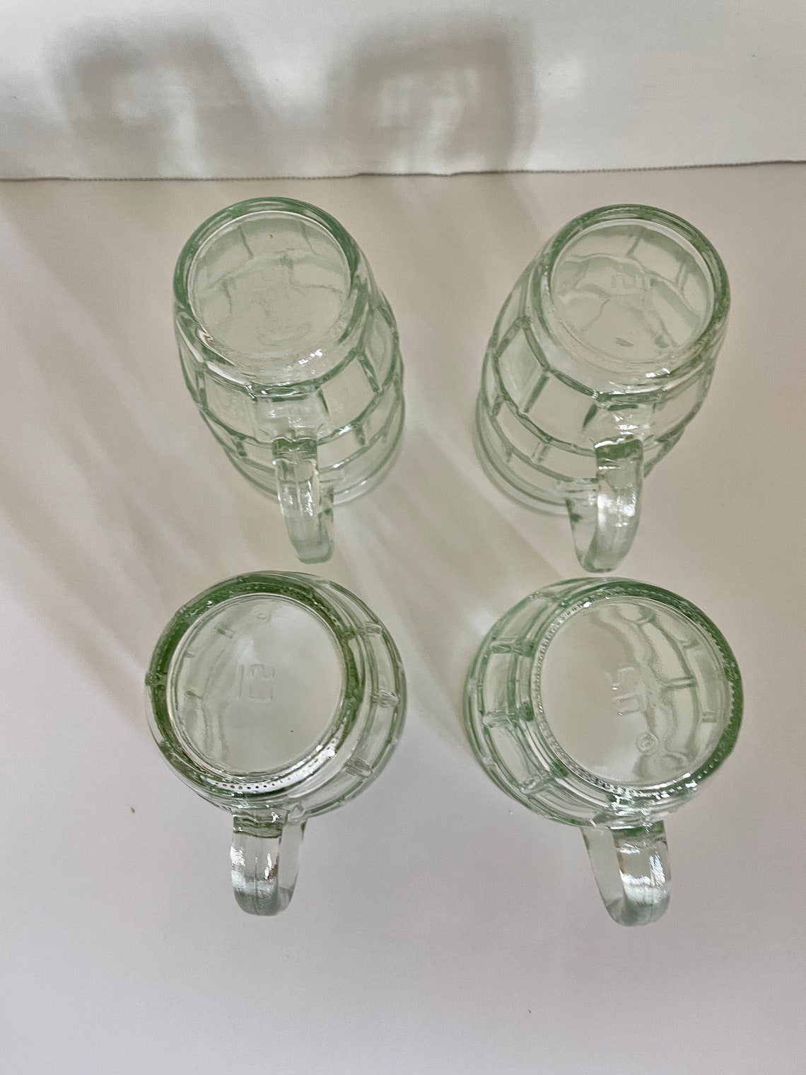 Vintage Green Glass Barrel Mugs Set of 4 | Etsy