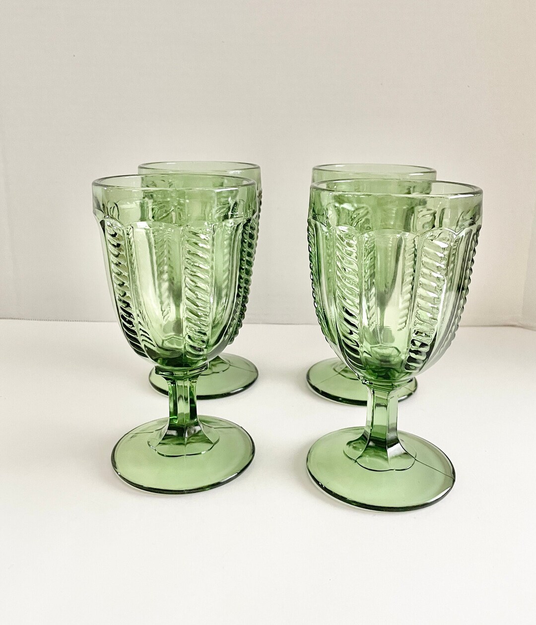 Vintage Green Goblets Set Of 4 Etsy