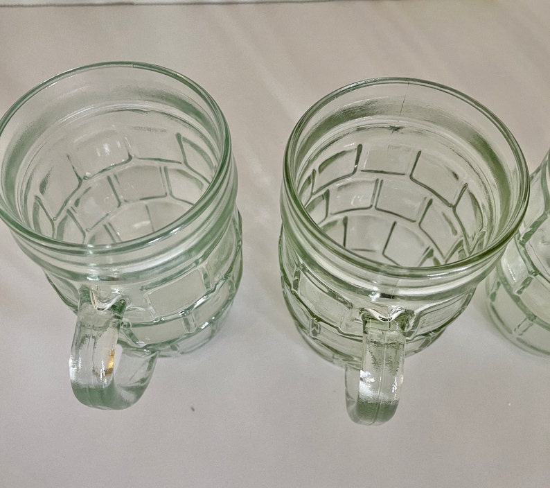 Vintage Green Glass Barrel Mugs Set of 4 | Etsy