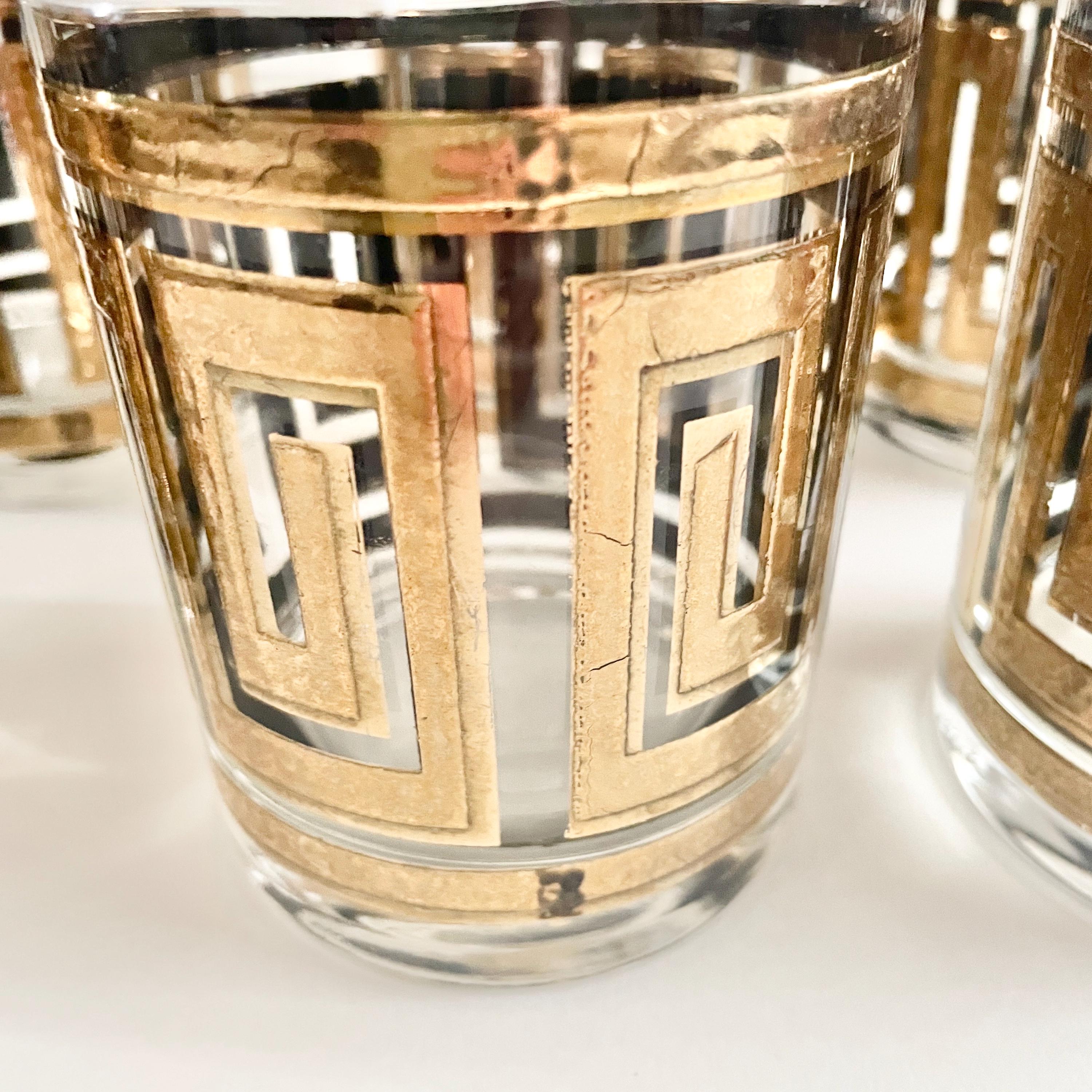 Vintage Culver Greek Key Gold & Black Double Old Fashioned Glasses Set ...