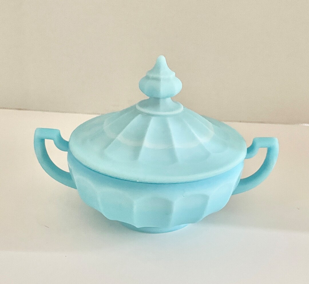 Vintage Blue Satin Glass Two Handle Candy Dish With Lid - Etsy