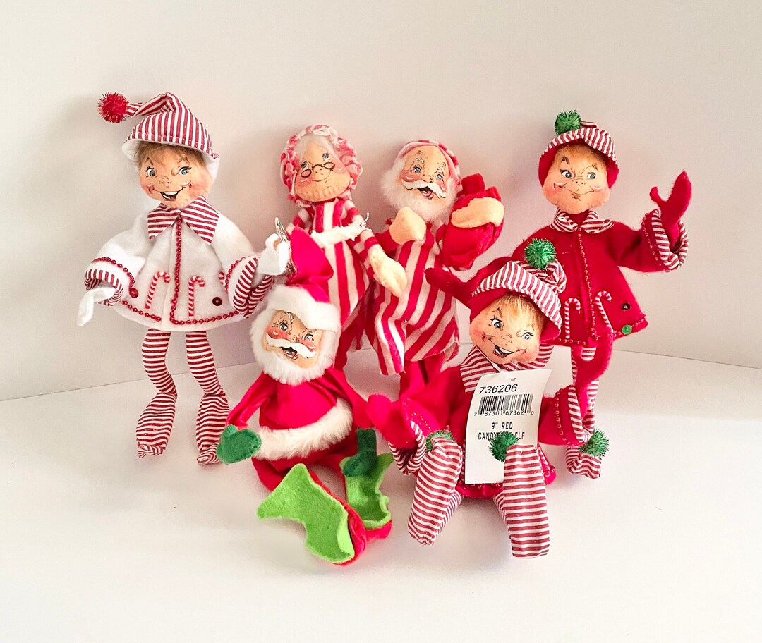 Annalee Christmas Dolls Candy Cane Elf Santa Mrs. Claus Sold ...