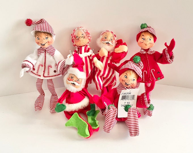Annalee Christmas Dolls Candy Cane Elf Santa Mrs. Claus Sold ...