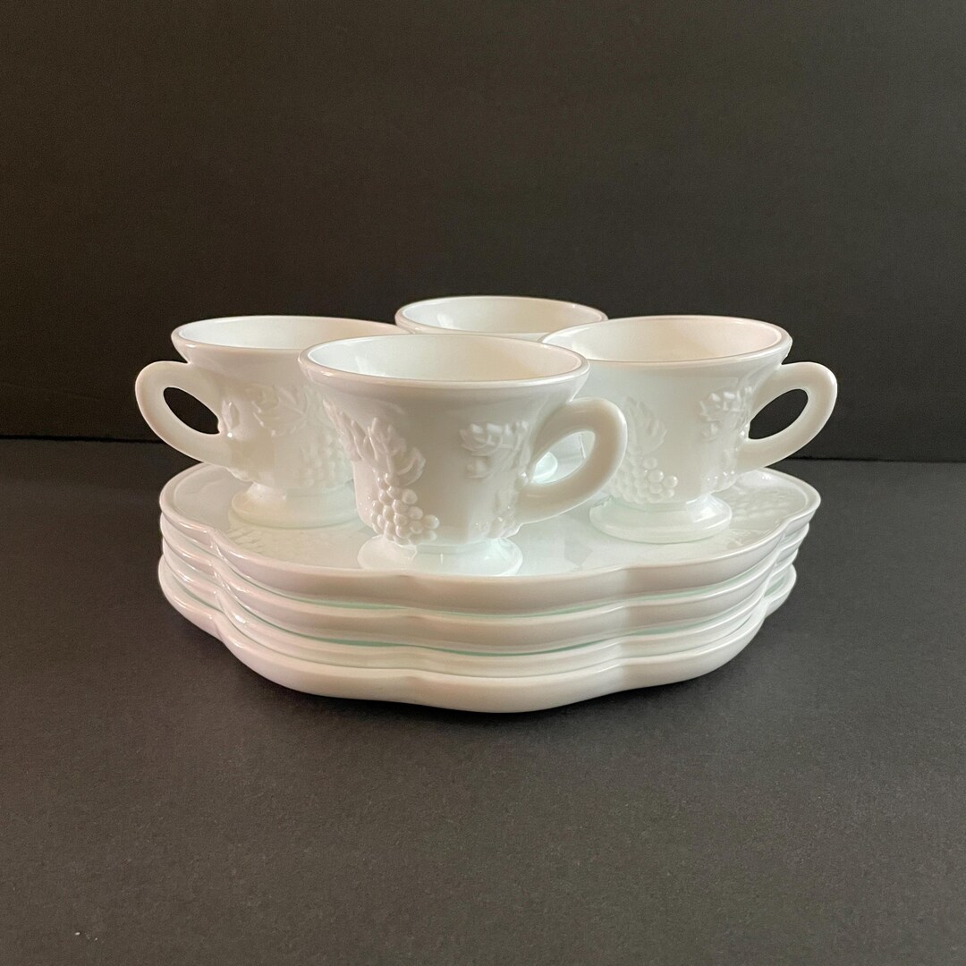 Vintage Colony Glass Harvest Milk Glass Snack Plates and Punch/snack ...