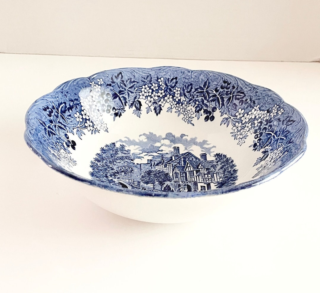 Vintage J & G Meakin Romantic England Blue 8" Round Vegetable Bowl ...