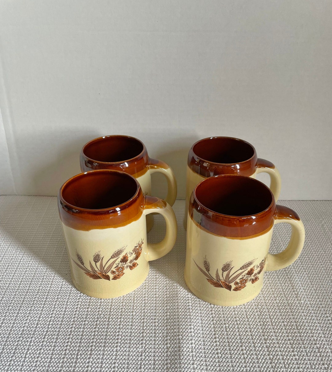 Vintage Stoneware Pottery Wheat Mugs Made in Japan Set of 4 - Etsy