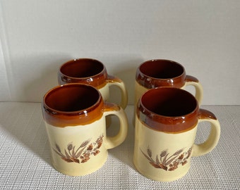 Set of 2 Vintage Studio Pottery Stoneware Wheat Pattern Mugs. Artist ...