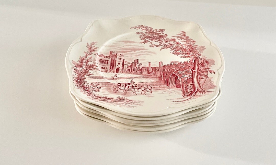 Vintage Johnson Brothers Haddon Hall Pink Square Salad Plates Set of 6 ...