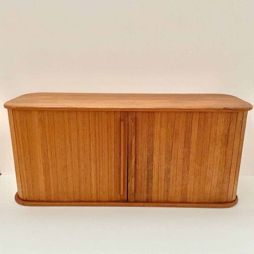 Vintage MCM Teak-tech Small Teak Wall Cabinet Shelf With Tambour Doors ...