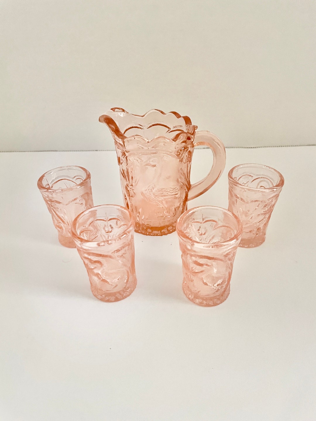 Vintage Summit Child's Miniature Pink Glass Pitcher and Glasses Set - Etsy