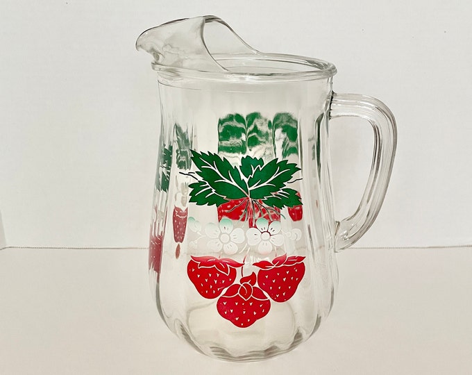 Vintage Anchor Hocking Strawberry Glass Pitcher - Etsy