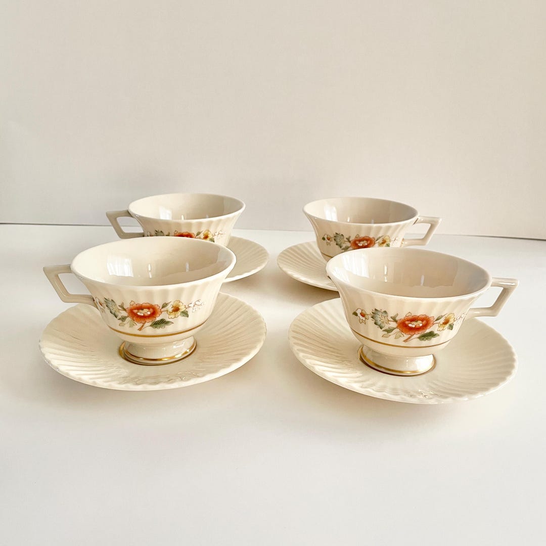 Vintage Lenox Temple Blossom Footed Cups and Saucers - Etsy