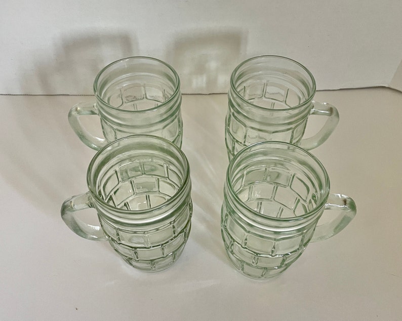 Vintage Green Glass Barrel Mugs Set of 4 - Etsy