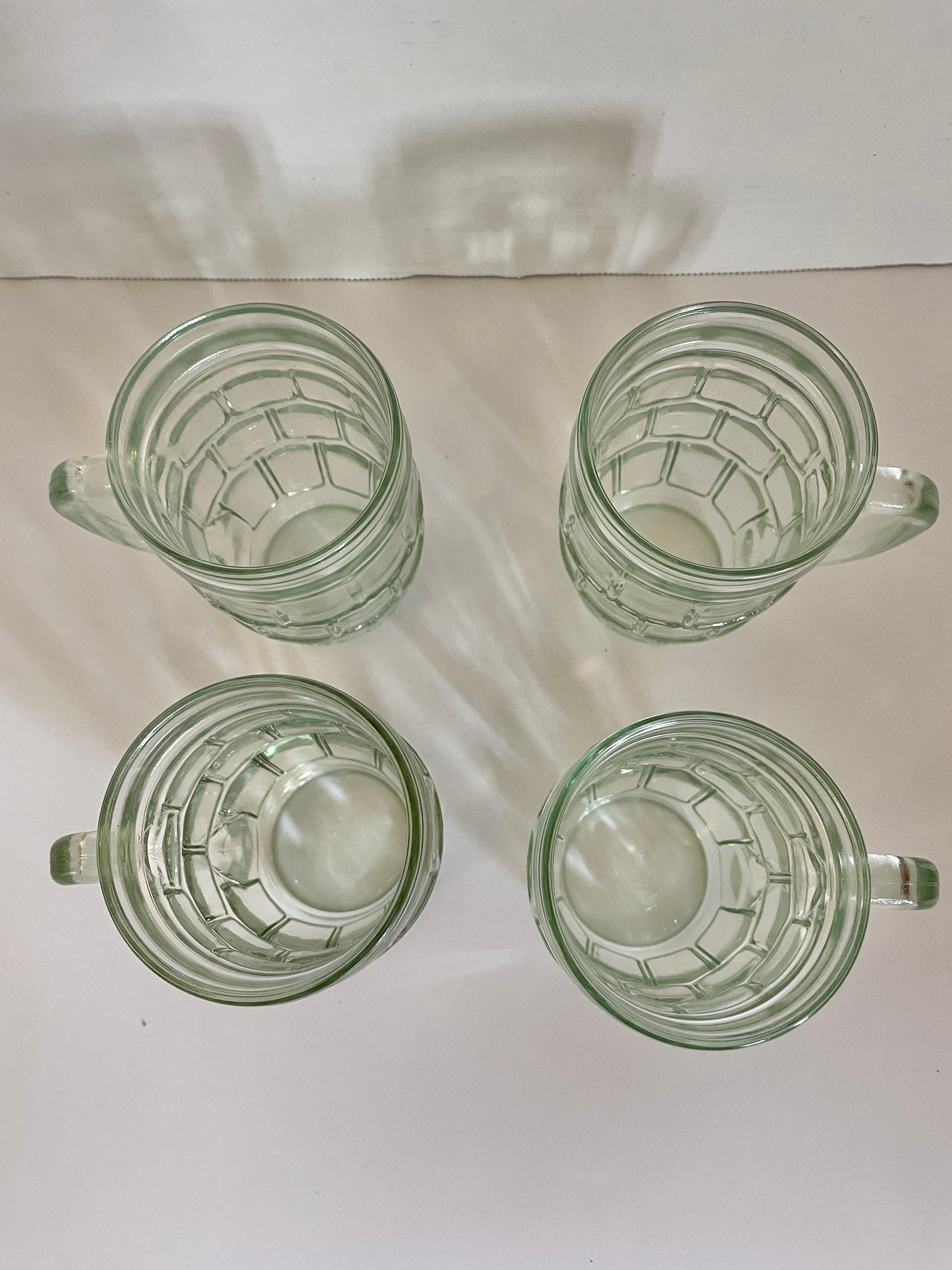 Vintage Green Glass Barrel Mugs Set of 4 - Etsy