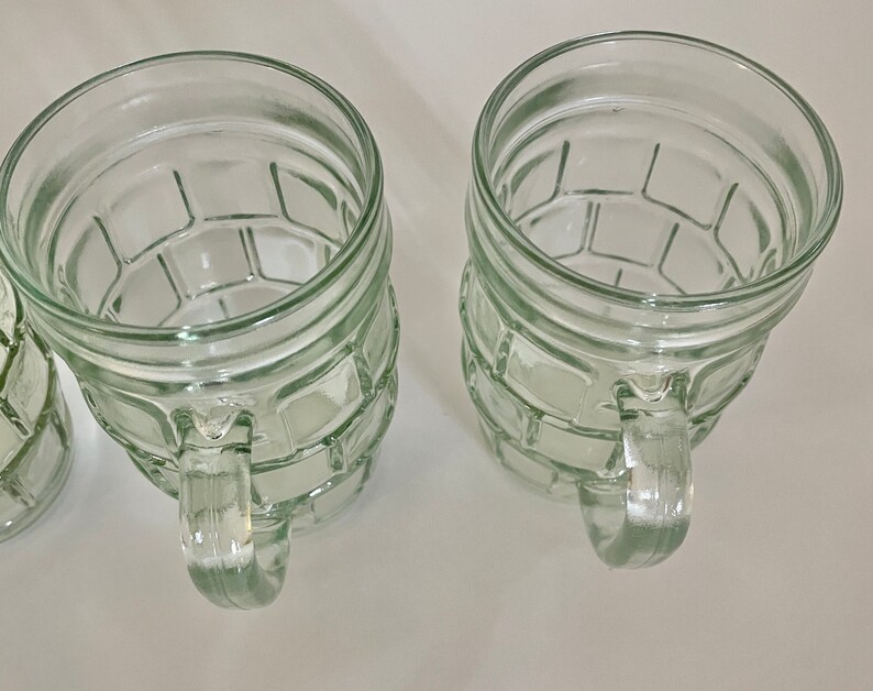 Vintage Green Glass Barrel Mugs Set of 4 | Etsy