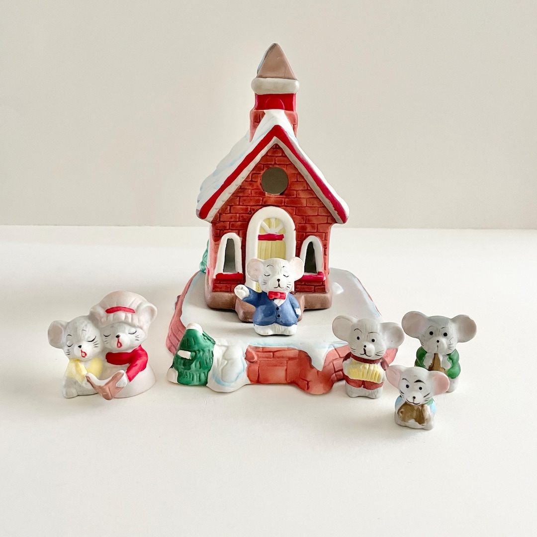 Vintage Church With Caroling Mice Candle Holder Chrismas Decor in ...