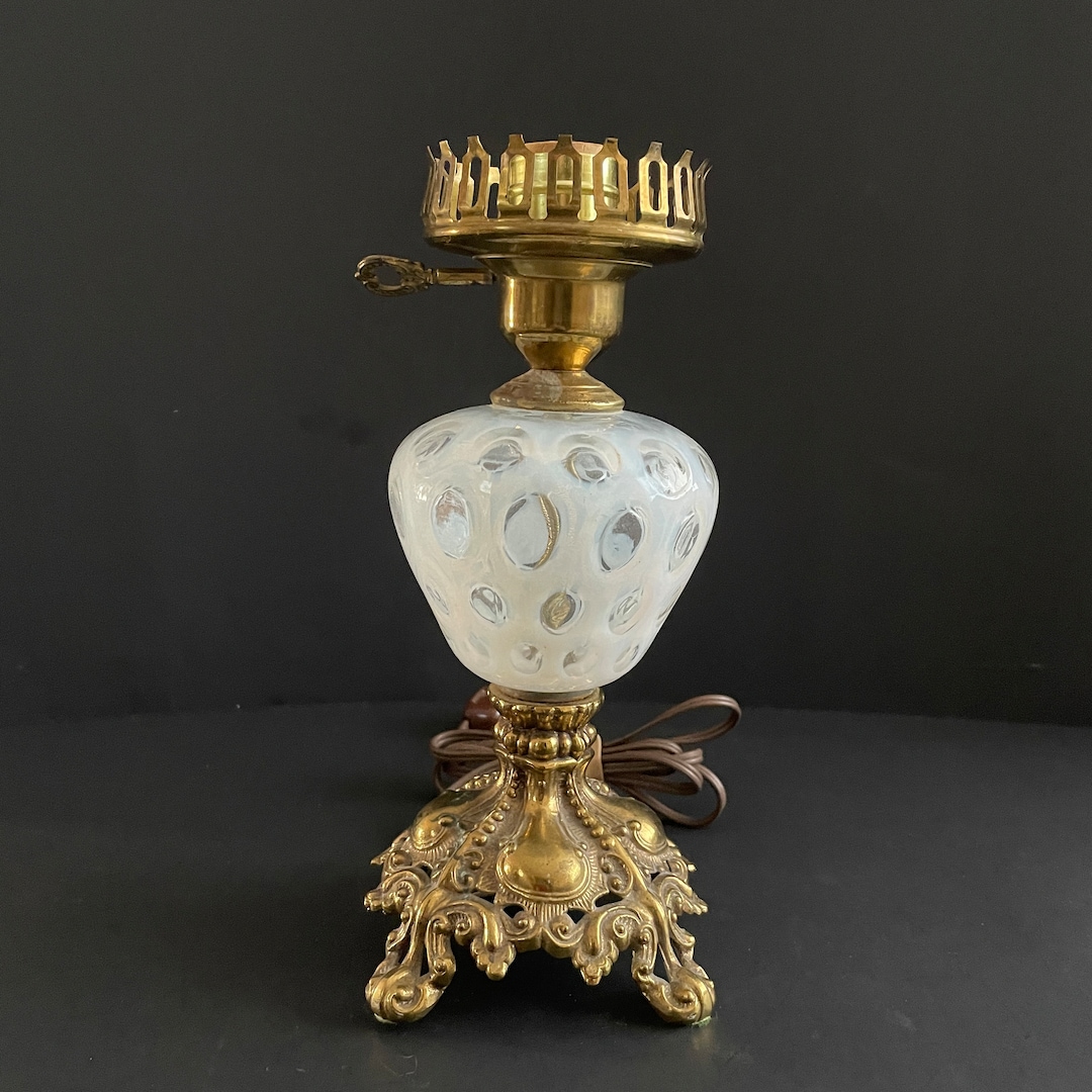 Vintage Fenton Coin Dot French Opalescent Corded Electric Lamp Base (no ...