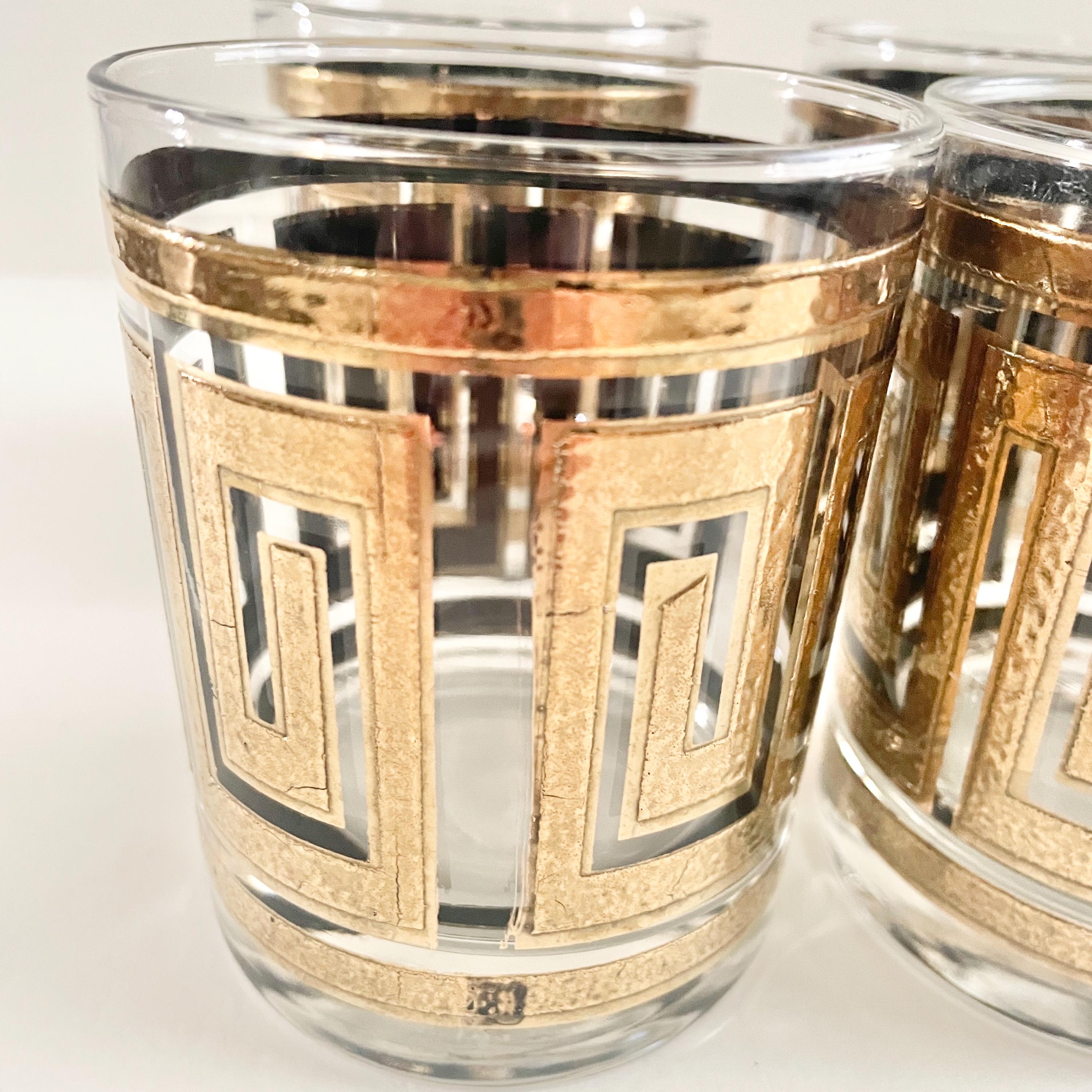 Vintage Culver Greek Key Gold & Black Double Old Fashioned Glasses Set ...