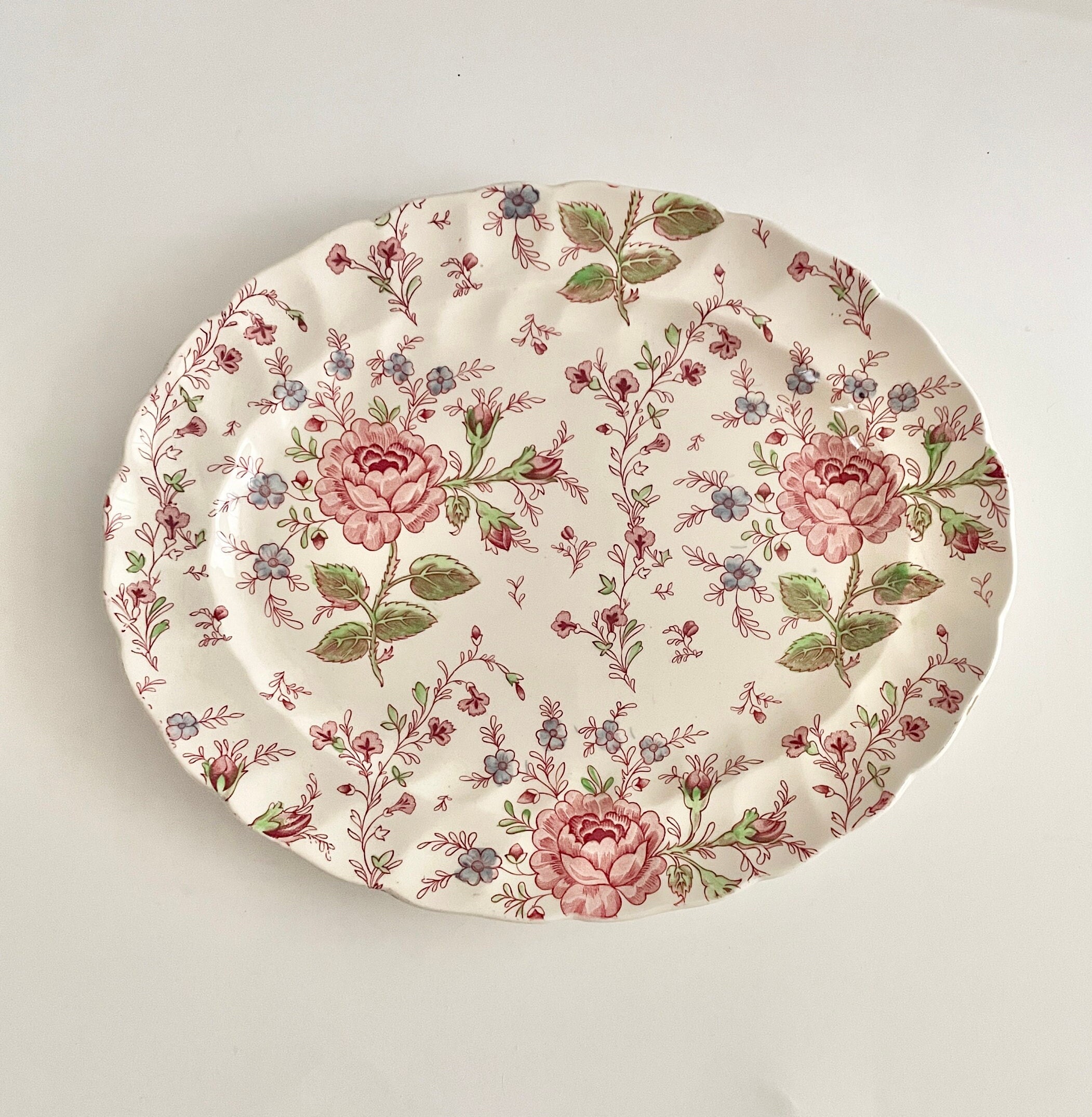 Vintage Johnson Brothers Rose Chintz Pink 11 Oval Serving Platter Made ...