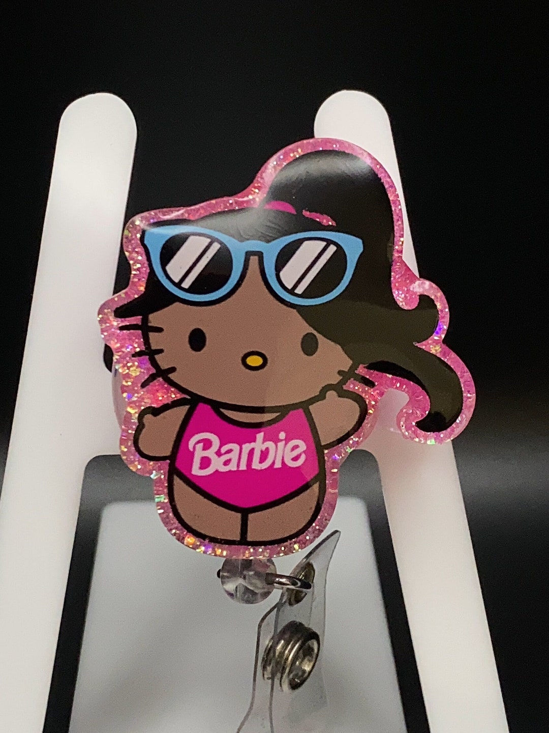 Hk Pink Doll Kitty Badge Reel, Melanin Kitty Badge Reel for Nurse, HK Badge Reel, Teacher Badge ...