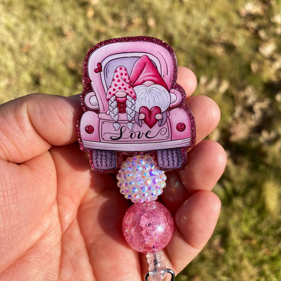 Valentines Gnome Truck Badge Reel, Medical ID Holder, Gnome Badge Reel ...