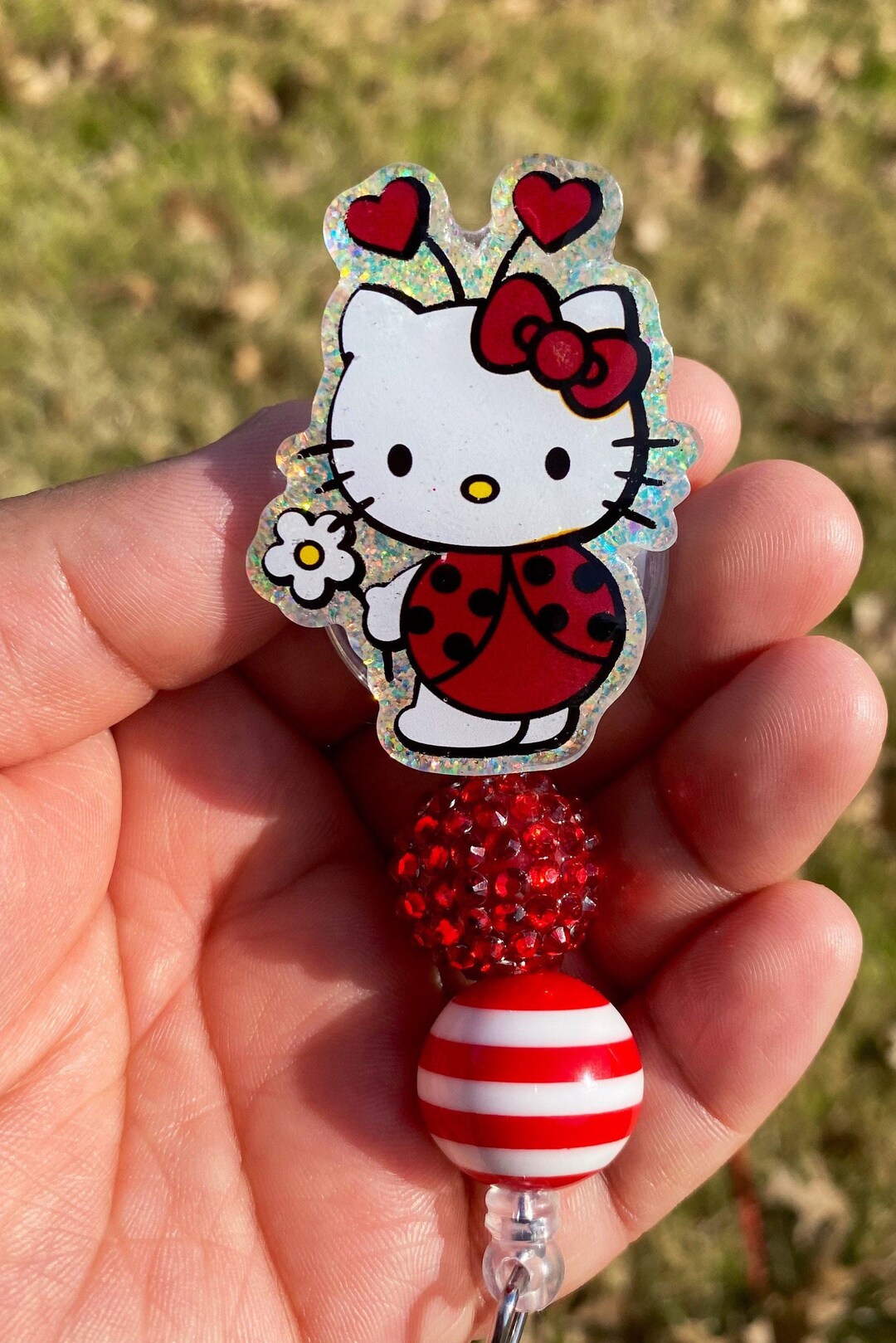 Lady Bug Kitty Badge Reel Cute Badge Reel Valentines Day Gift Badge ...