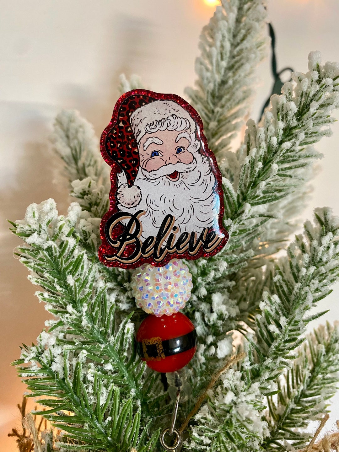 Santa Retractable ID Holder christmas Badge Reel Vintage Badge Reel ...