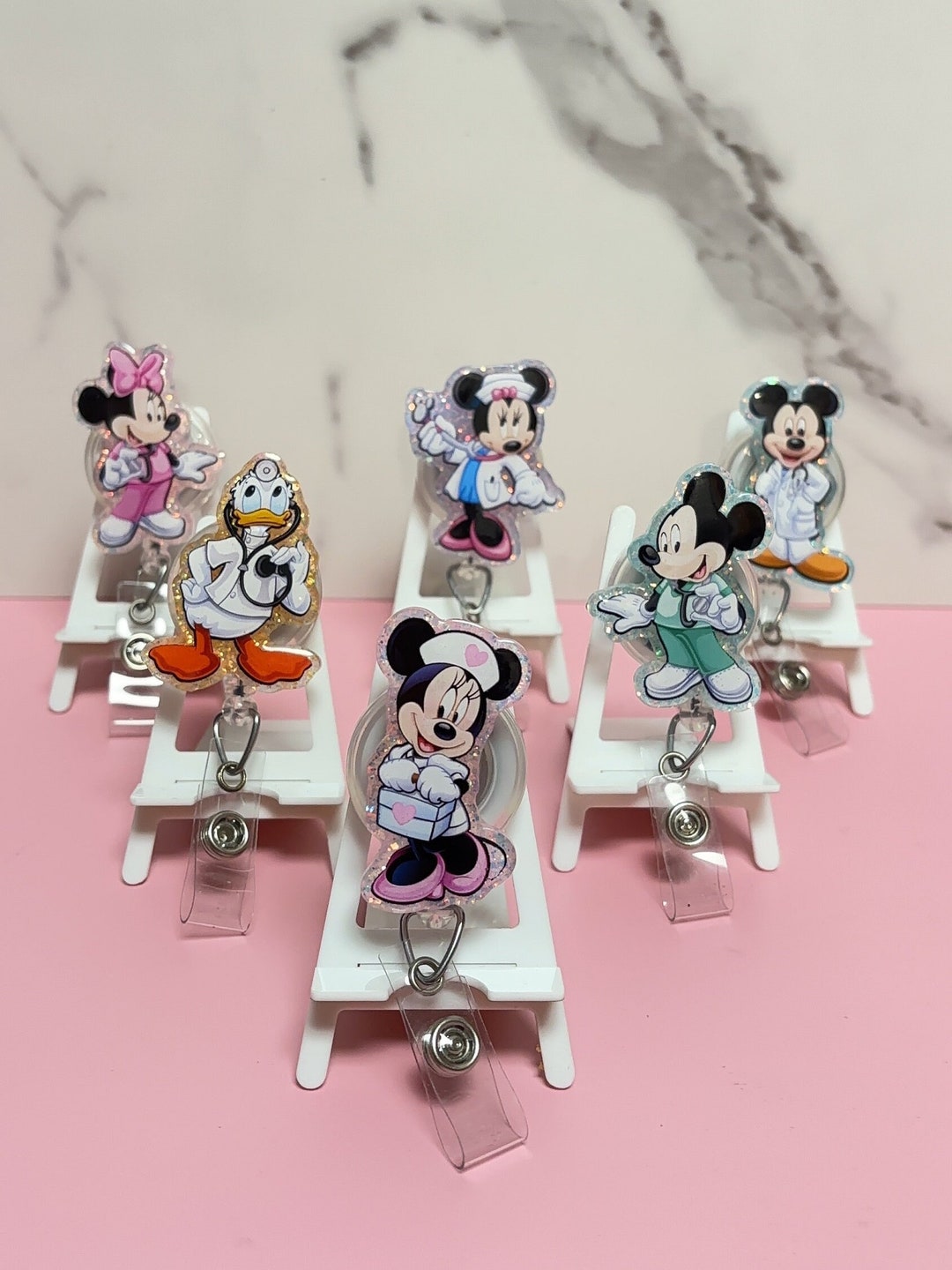 Cute Mouse and Friends Wearing Scrubs or White Lab Coat, Retractable ID ...