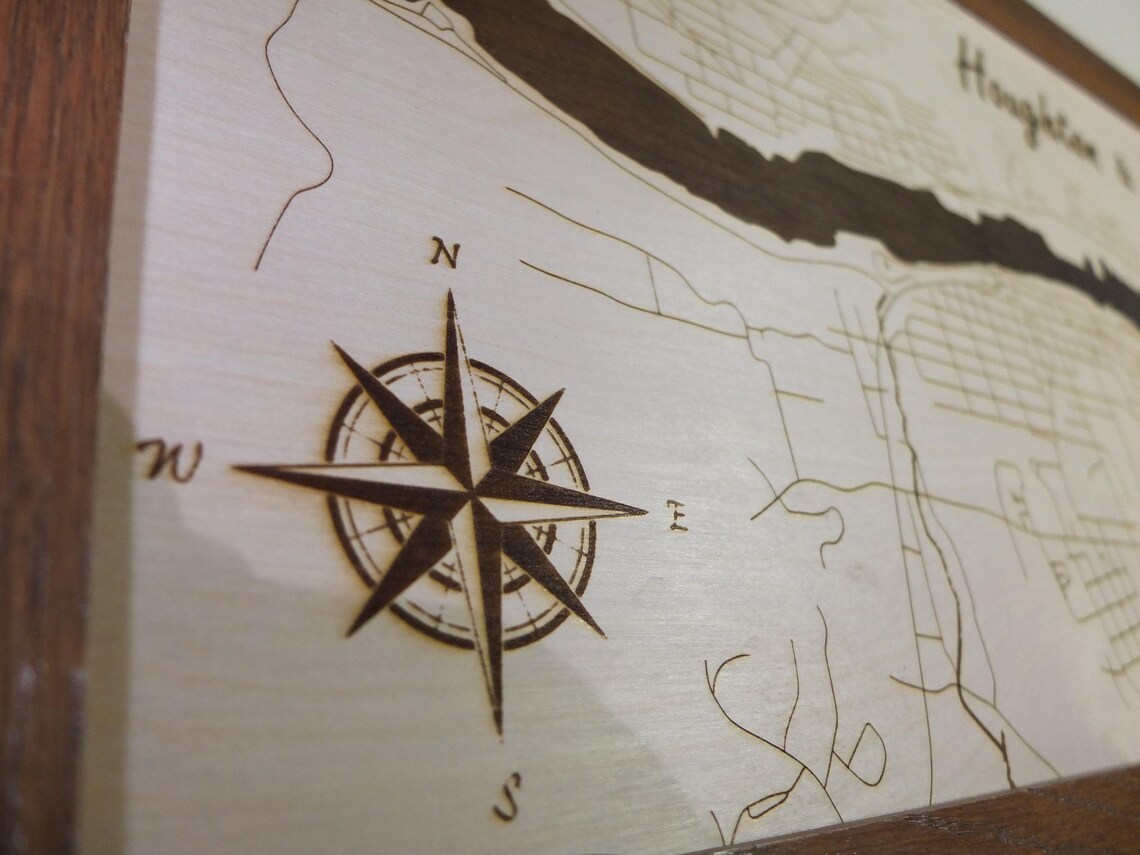 Houghton & Hancock, Michigan Wood Map | Handcrafted Laser-cut Wooden ...
