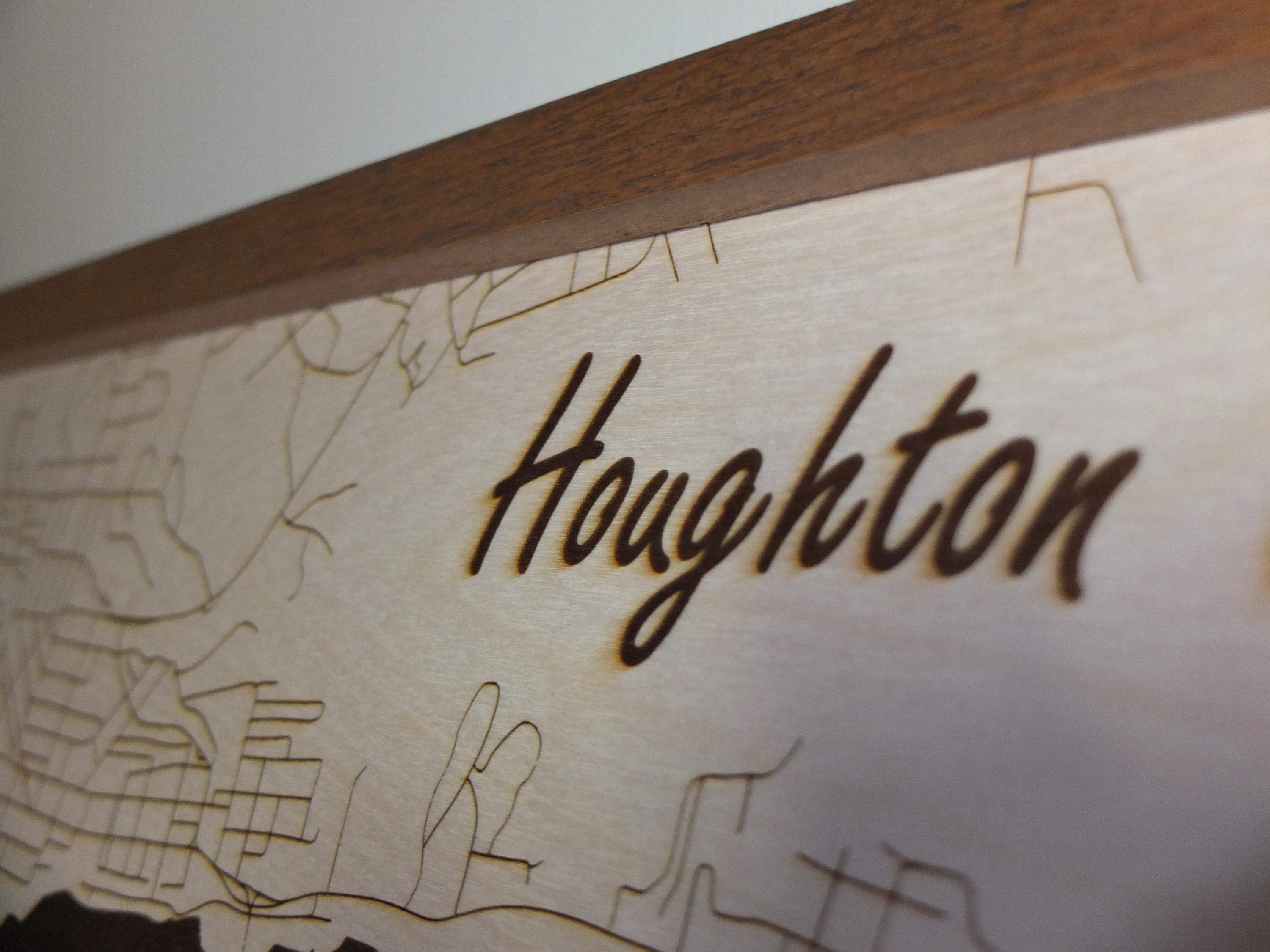 Houghton & Hancock, Michigan Wood Map | Handcrafted Laser-cut Wooden ...