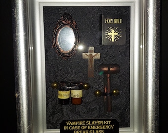 Vampire Slayer Kit, Shadow Box, Dracula Memorabilia, Crucifix, Rosary ...