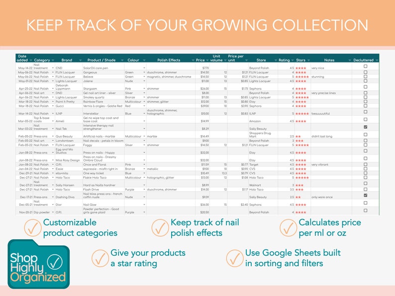 Nail Polish Collection Tracker: Google Sheets Inventory Template ...