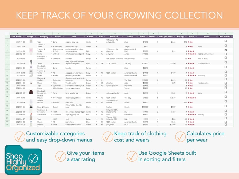 Ultimate Capsule Wardrobe for Google Sheets | Shop Highly Organized ...