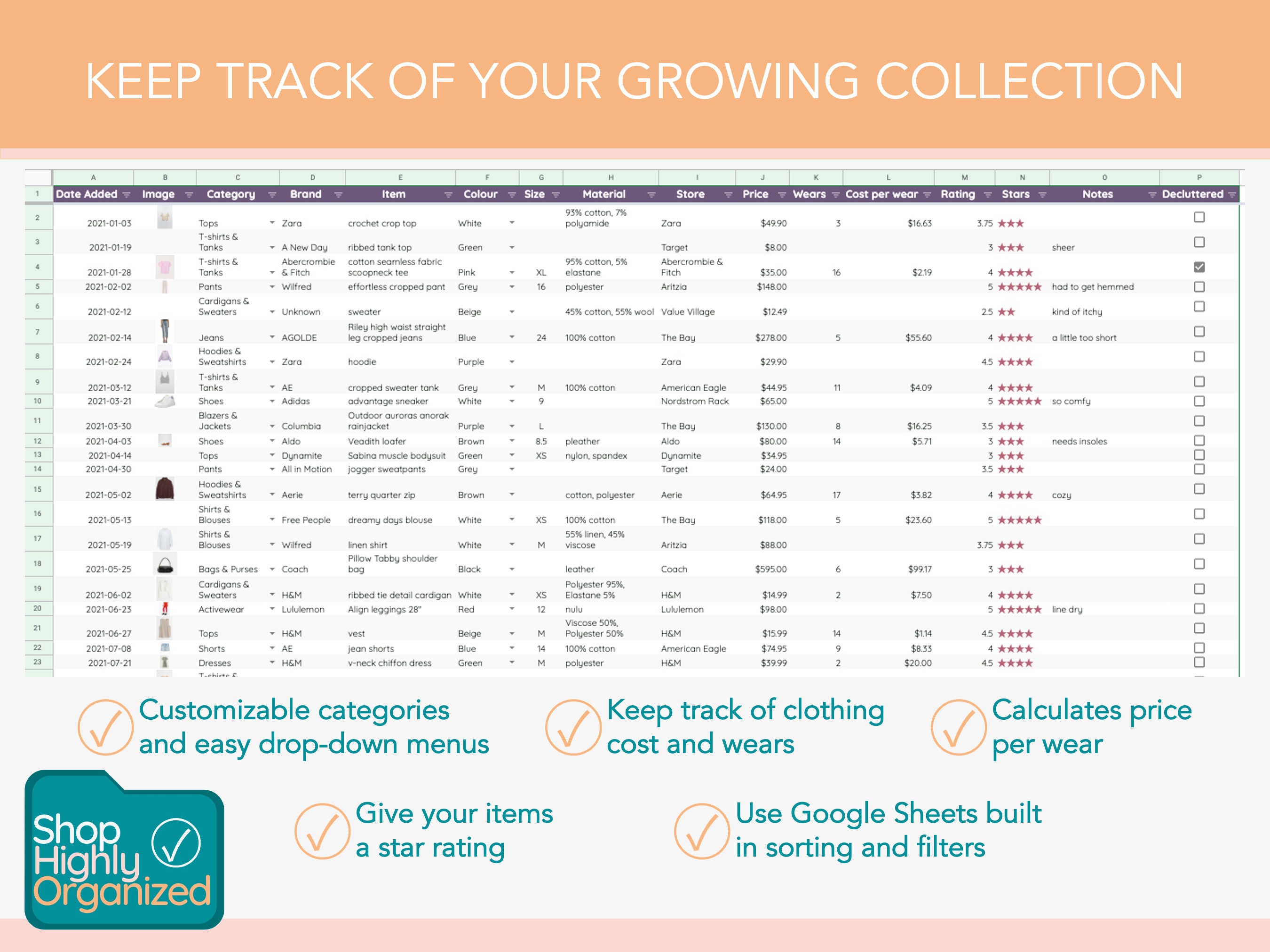 Ultimate Capsule Wardrobe for Google Sheets | Shop Highly Organized ...